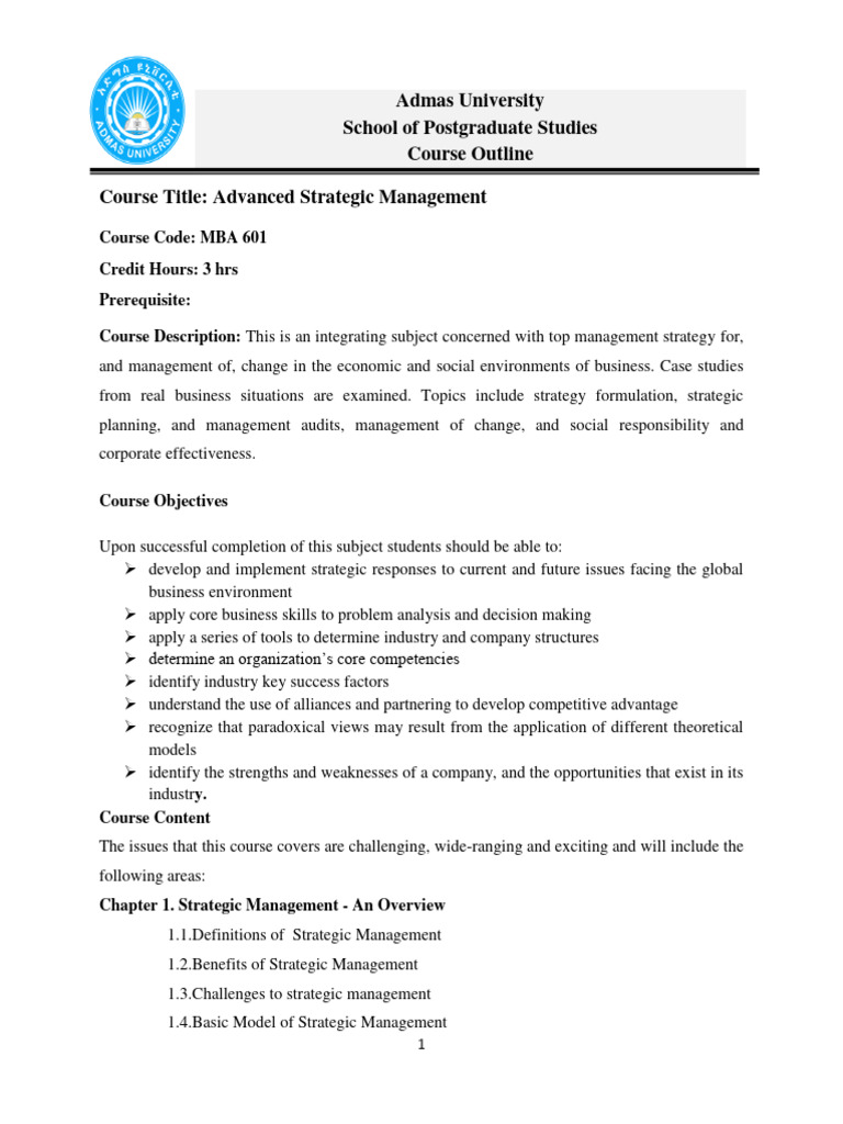 Advanced Strategic Management | PDF | Strategic Management | Strategic ...