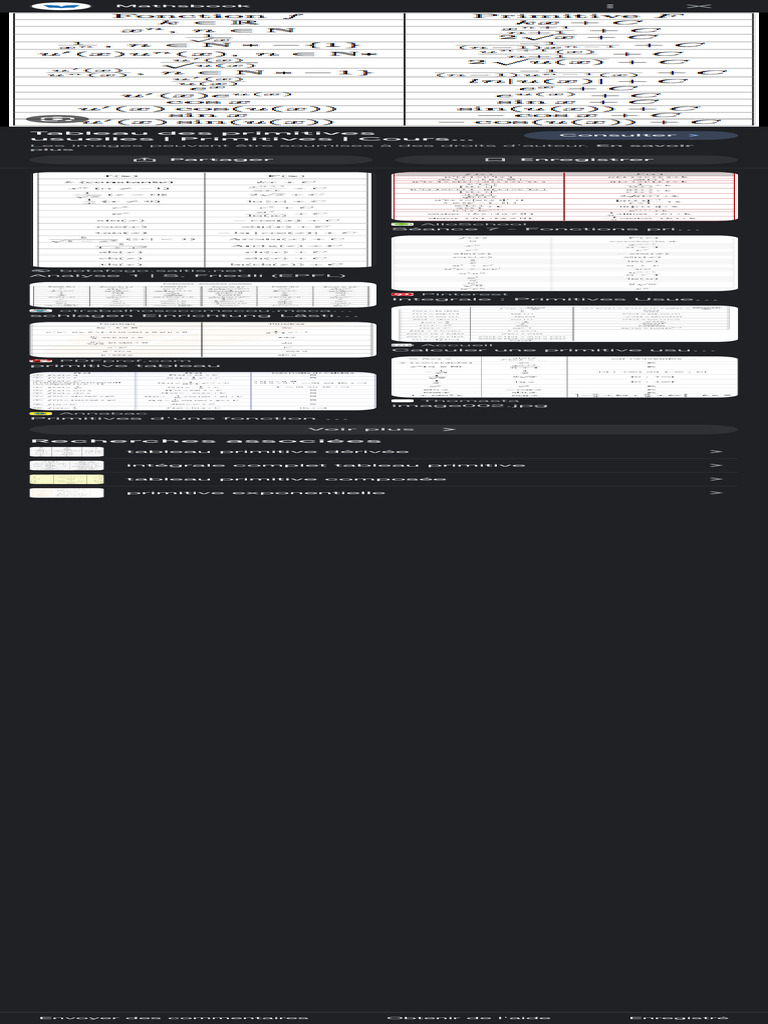 Tableau des Primitives Usuelles | PDF | Méthodes et références pédagogiques