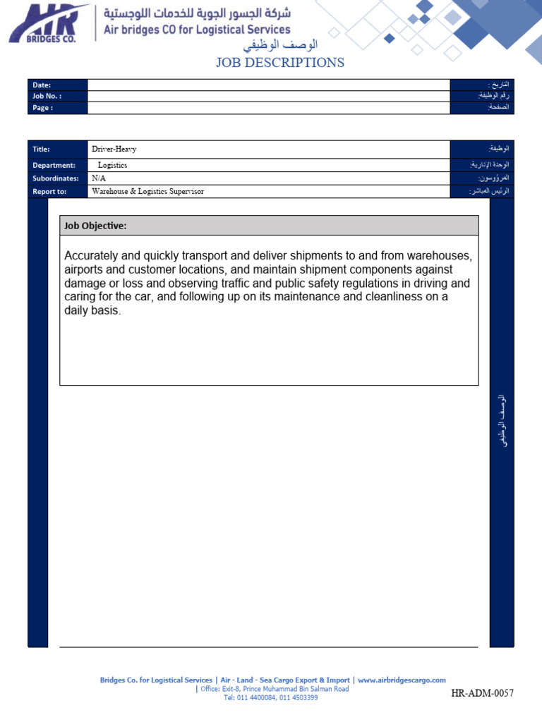 Heavy Driver Job Description | PDF | Cargo | Logistics