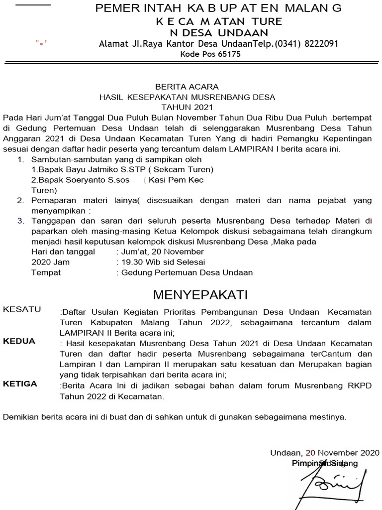 Ba Usulan Musrenbang Dan Lampiranya | PDF