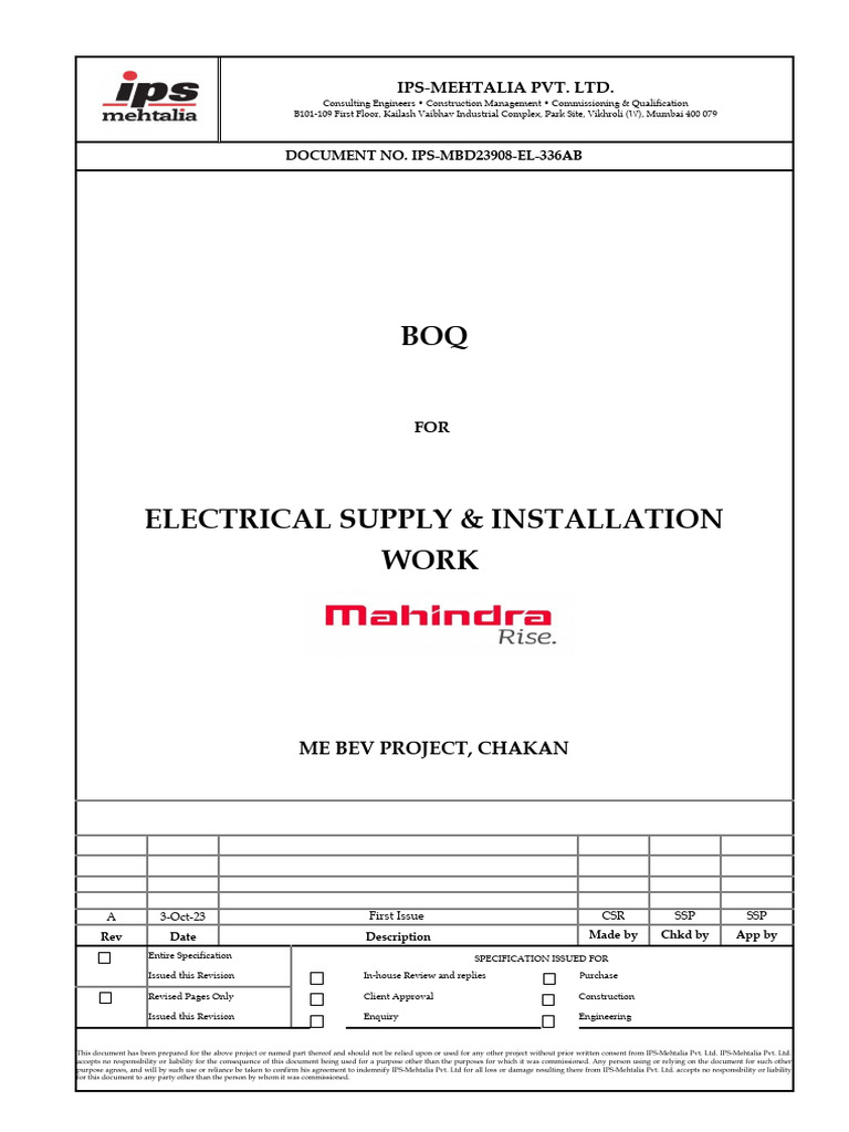 IPS MBD23908 EL 336AB BOQ Electrical Work Phase 1 0 Atul | PDF ...