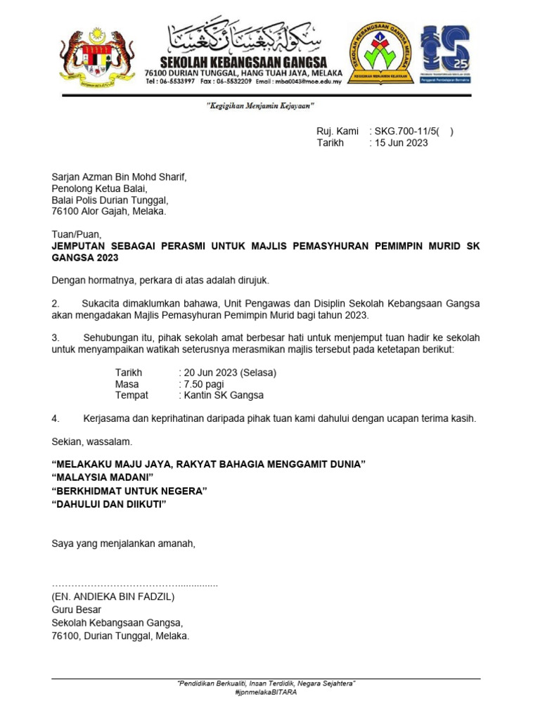 Surat Jemputan Perasmi Pps Sekolah | PDF