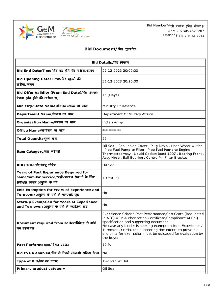 GeM Bidding 5725464 | PDF