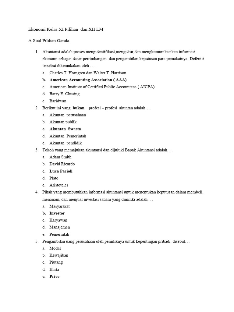 Soal Ekonomi Kelas Xi SMT 1 THN 2023 | PDF