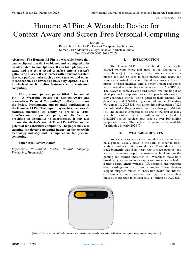 Humane AI Pin: Specs & Features Overview | PDF | Wearable Technology ...