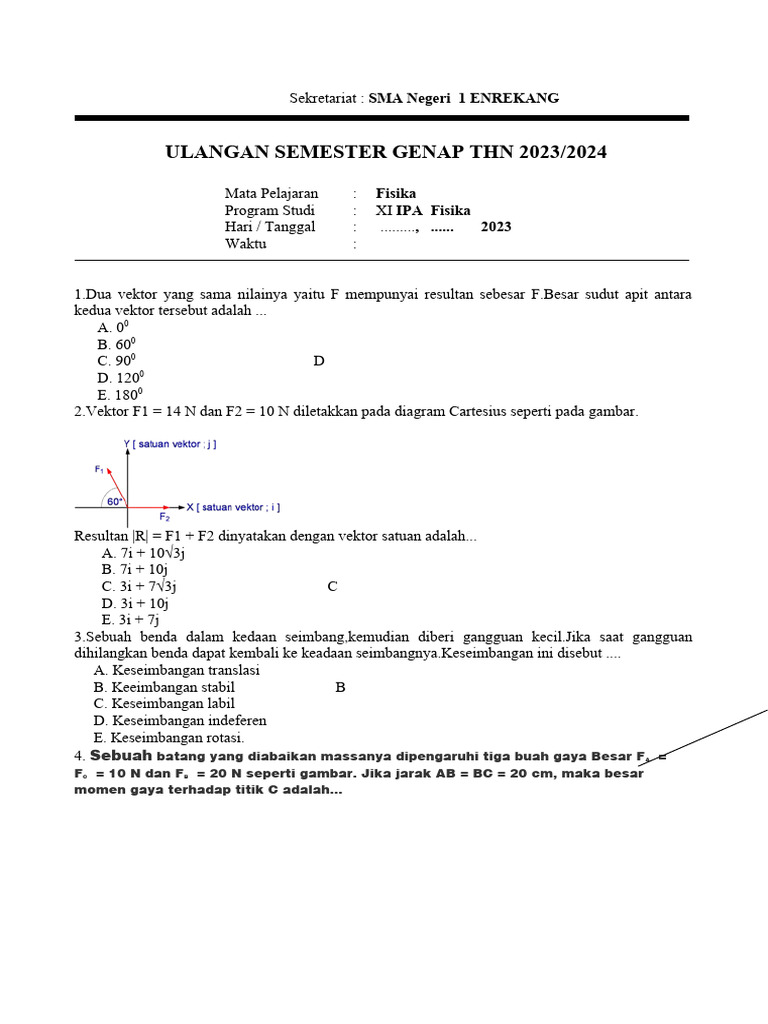 Soal SMT Ganjil KLS Xi Ipa Fisika 2023 2024 | PDF