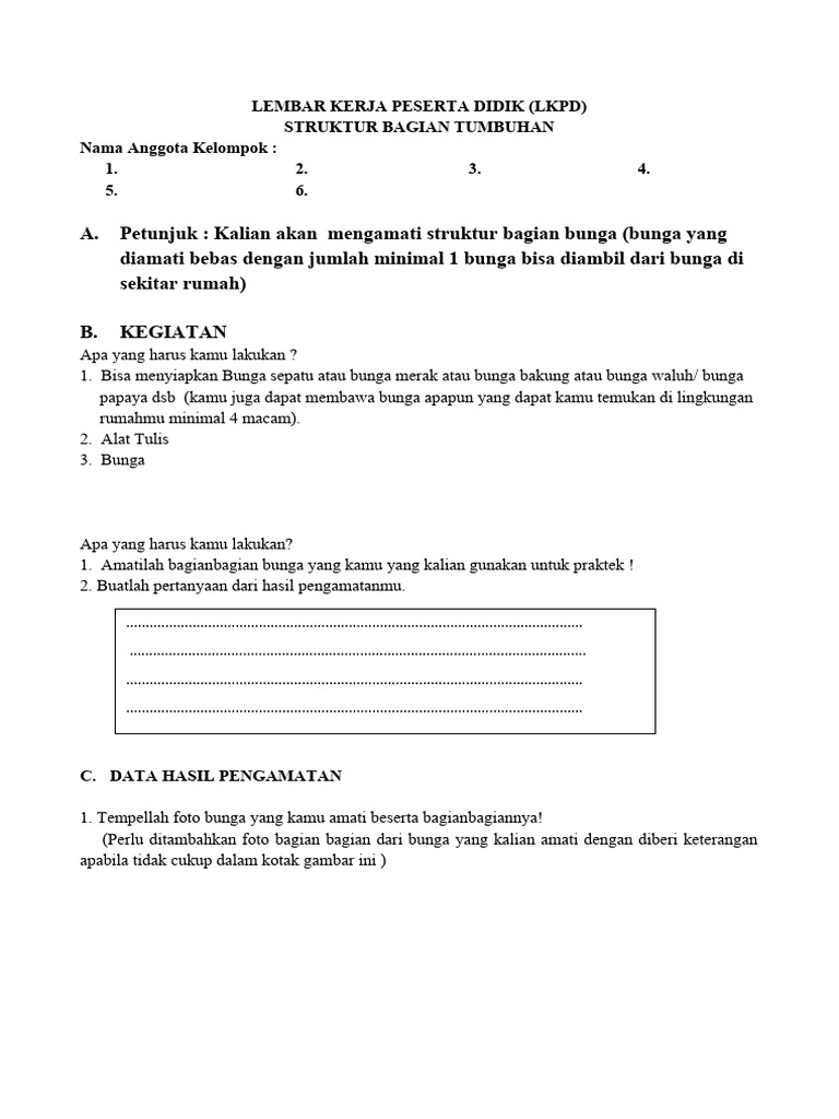 LKPD 2.1 Pengamatan Struktur Bagian Bunga (Daring) 2021 | PDF | Karier & Perkembangan