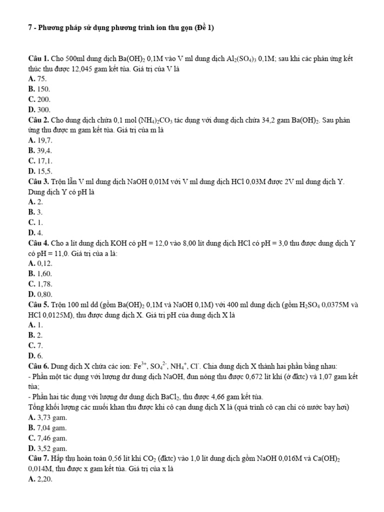 50 Bai Tap Ve Phuong Phap Su Dung Phuong Trinh Ion Thu Gon | PDF