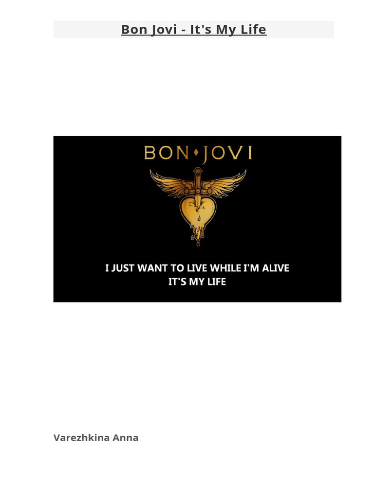 Bon Jovi - It's My Life Lyrics Analysis | PDF