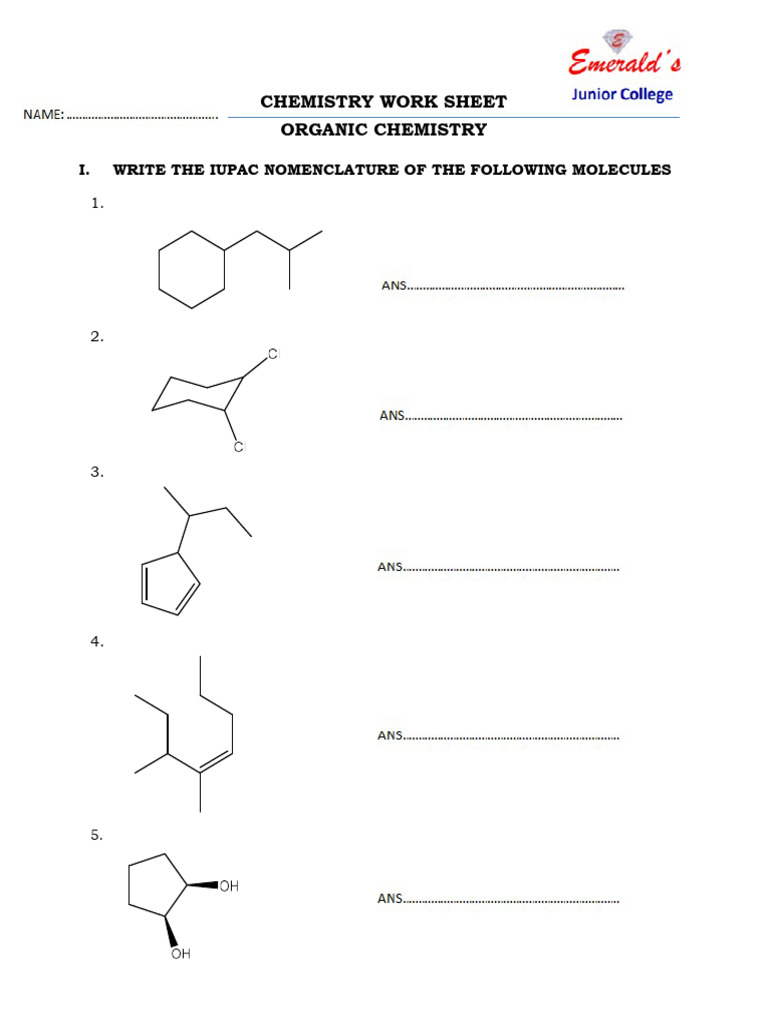 ORGANIC CHEMISTRY WORKSHEET | PDF