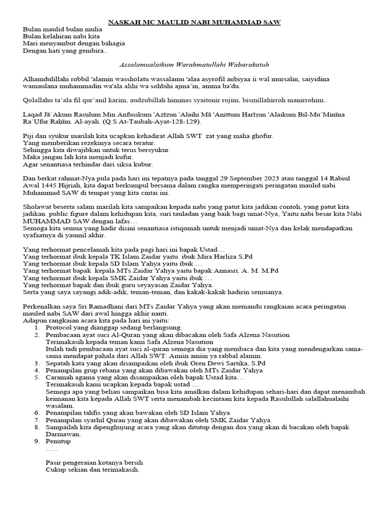 Naskah Mc Maulid Nabi Muhammad Saw | PDF