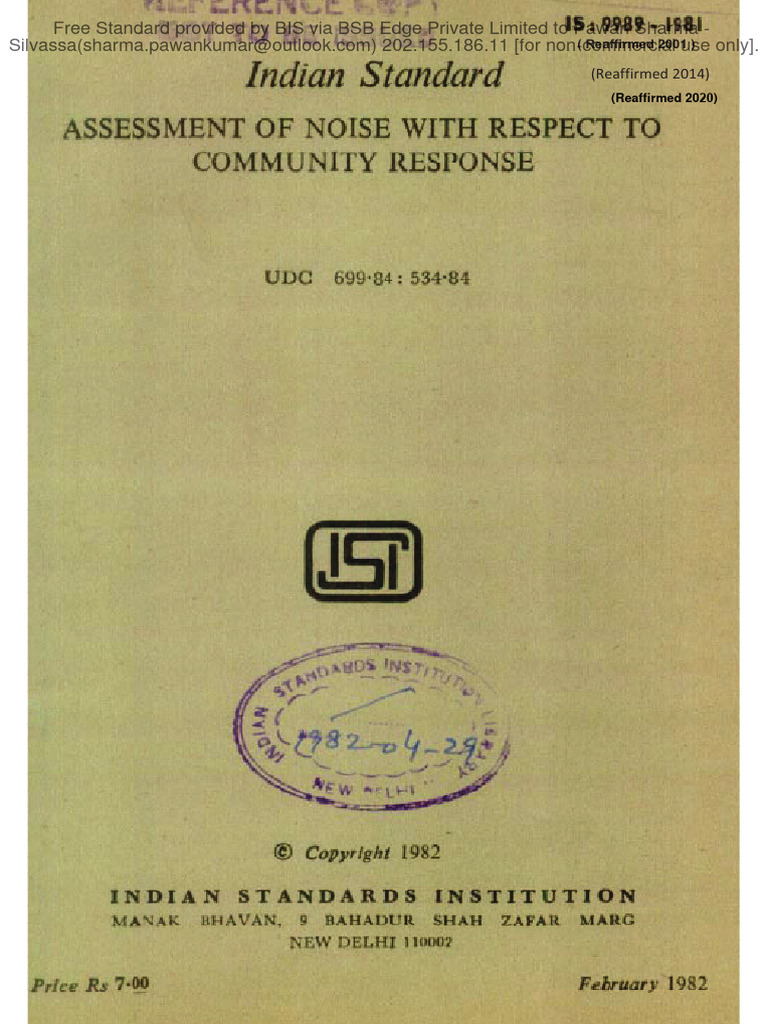 IS 9989 - 1981 - Reff2020 (Ambient Noise) | PDF