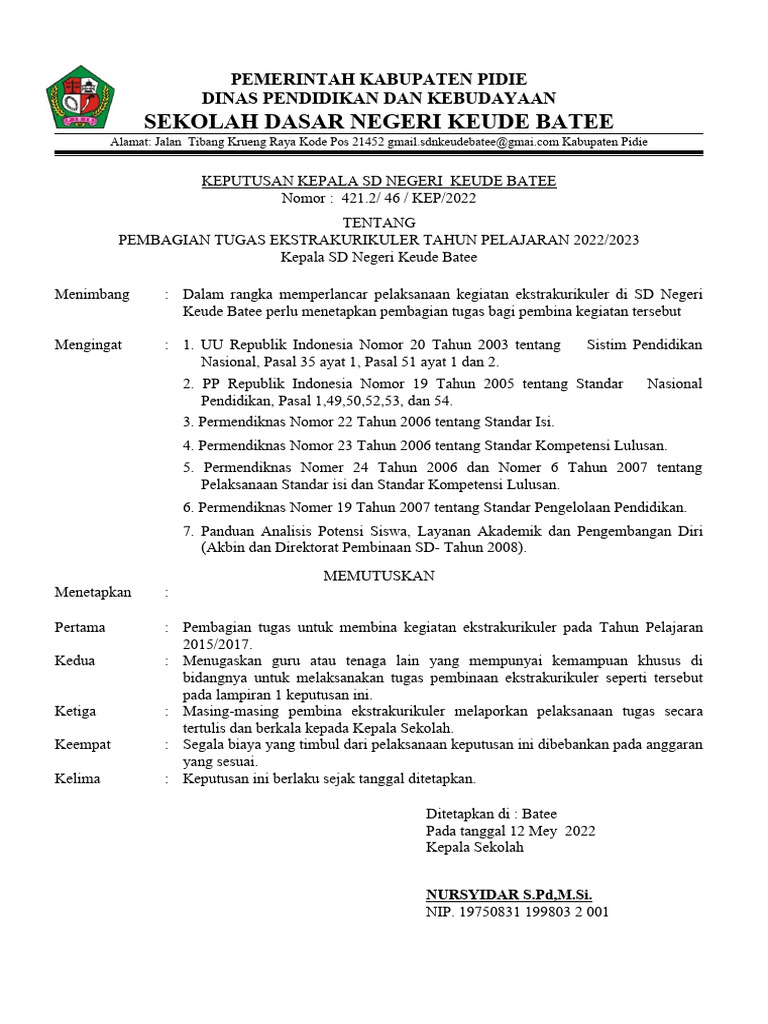 SK Ekul Dan Bimbingan Siswa | PDF