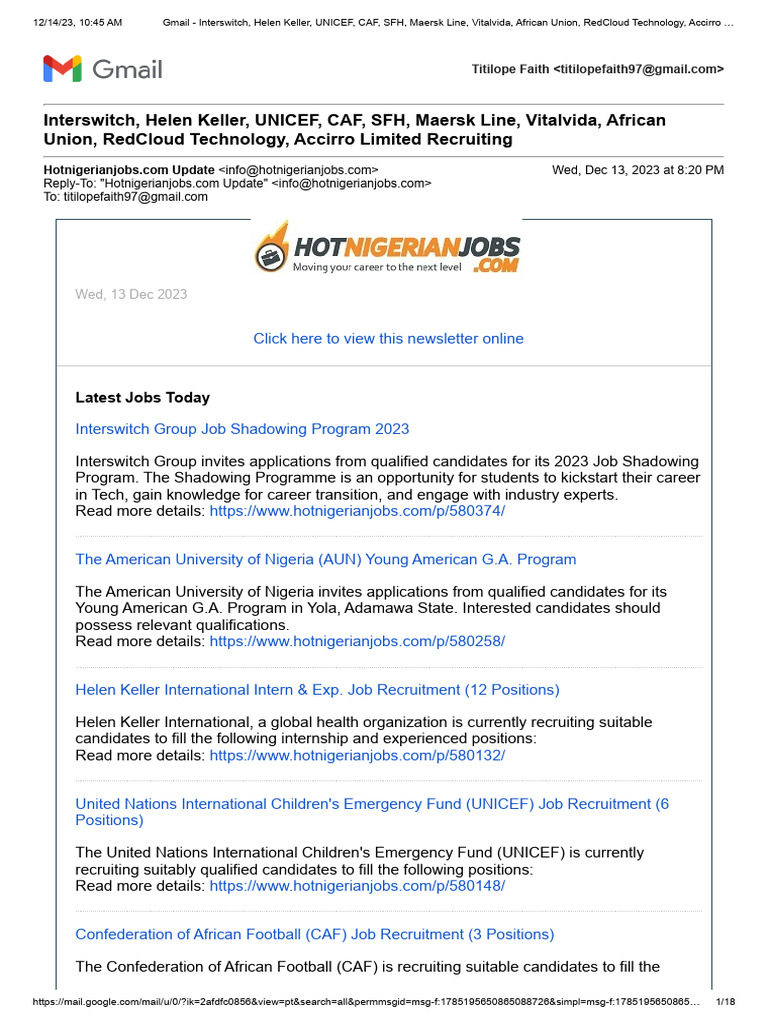 Gmail - Interswitch, Helen Keller, UNICEF, CAF, SFH, Maersk Line, Vitalvida, African Union ...