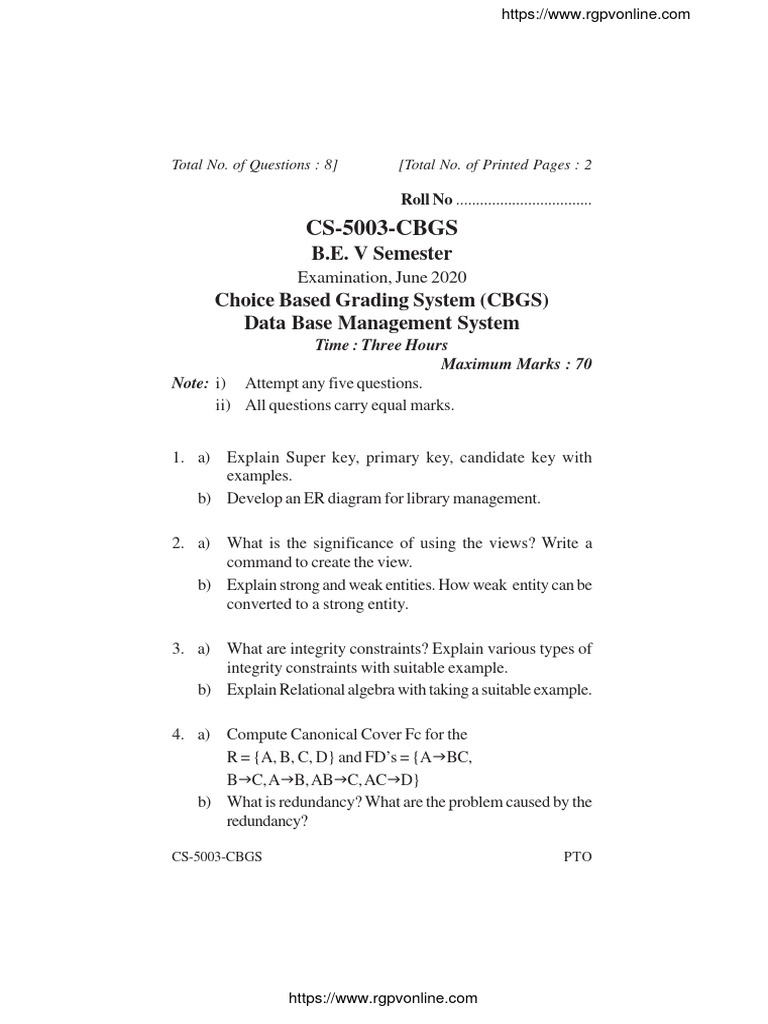 Cs 5003 Data Base Management System Jun 2020 | PDF