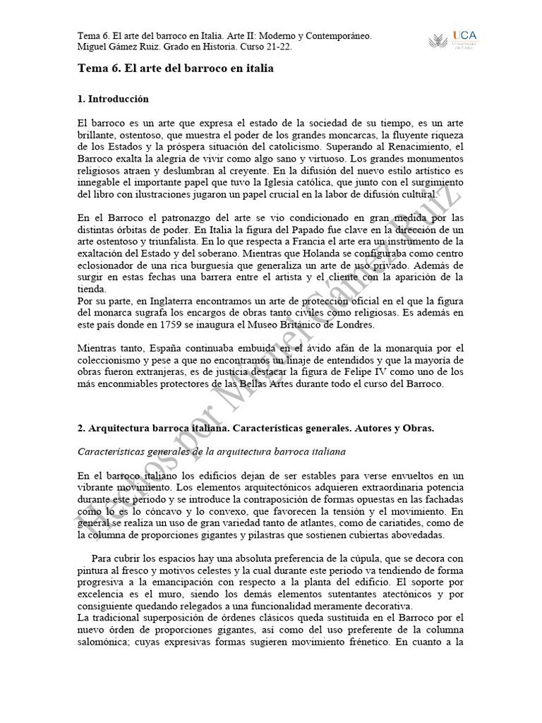 El arte barroco en Italia | PDF | Barroco | Pinturas