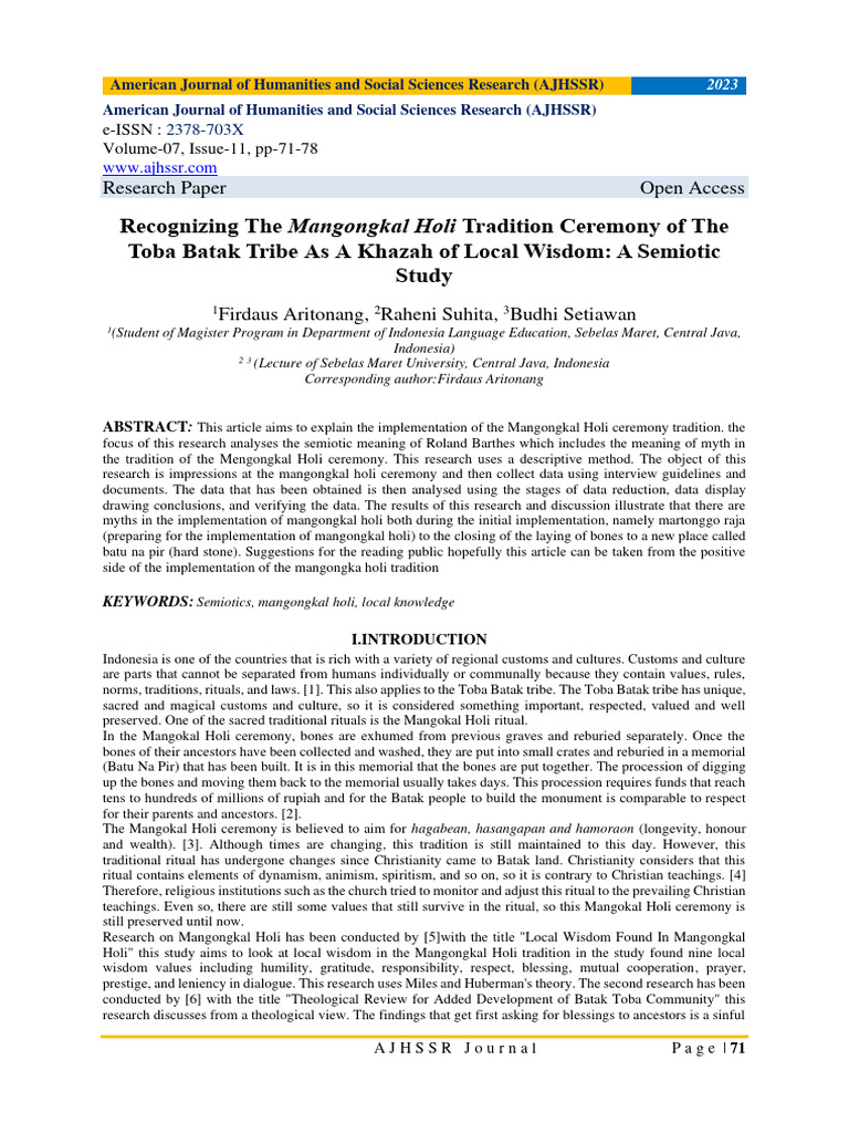 Recognizing The Mangongkal Holi Tradition Ceremony of The Toba Batak Tribe As A Khazah of Local ...