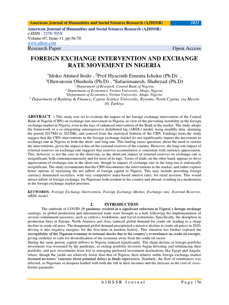 Foreign Exchange Intervention and Exchange Rate Movement in Nigeria ...