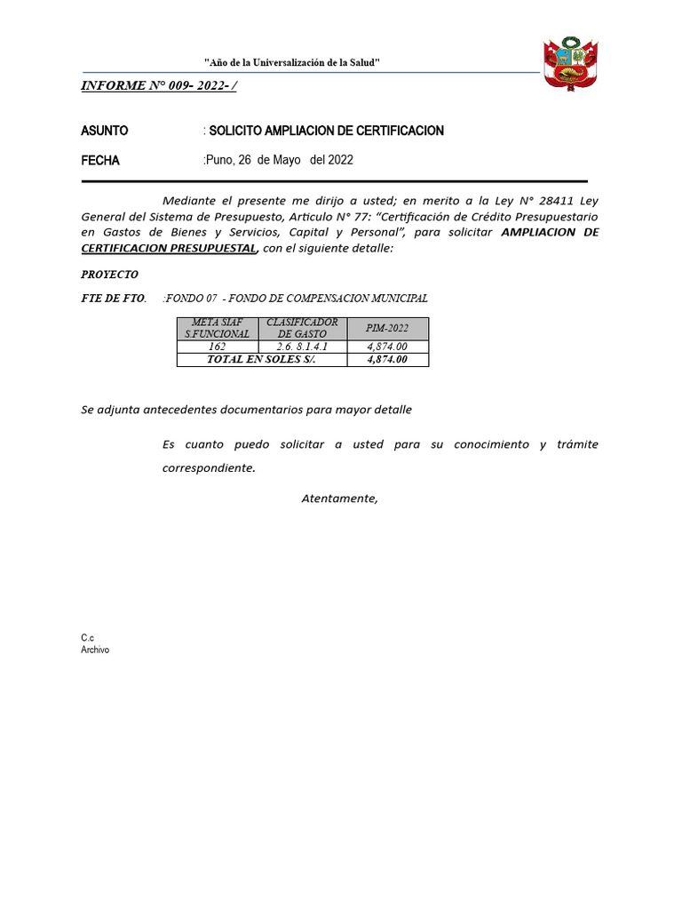 Modelo Inf. Ampliacion de Certificacion | PDF | Negocios | Derecho