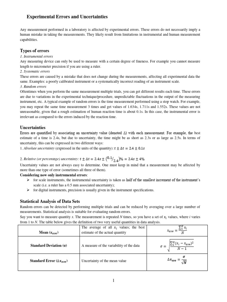 Appendix - Errors and Uncertainties | PDF | Observational Error | Measurement