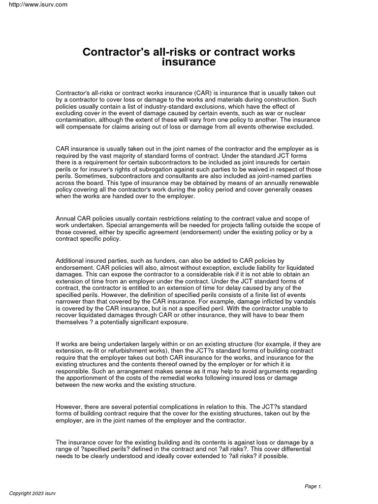 Construction Insurance Types | PDF | Costs In English Law | Insurance