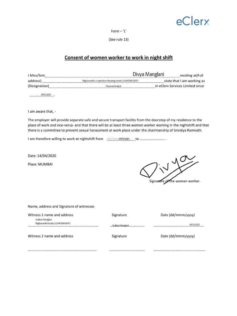 Form L-Only For Women Employees | PDF