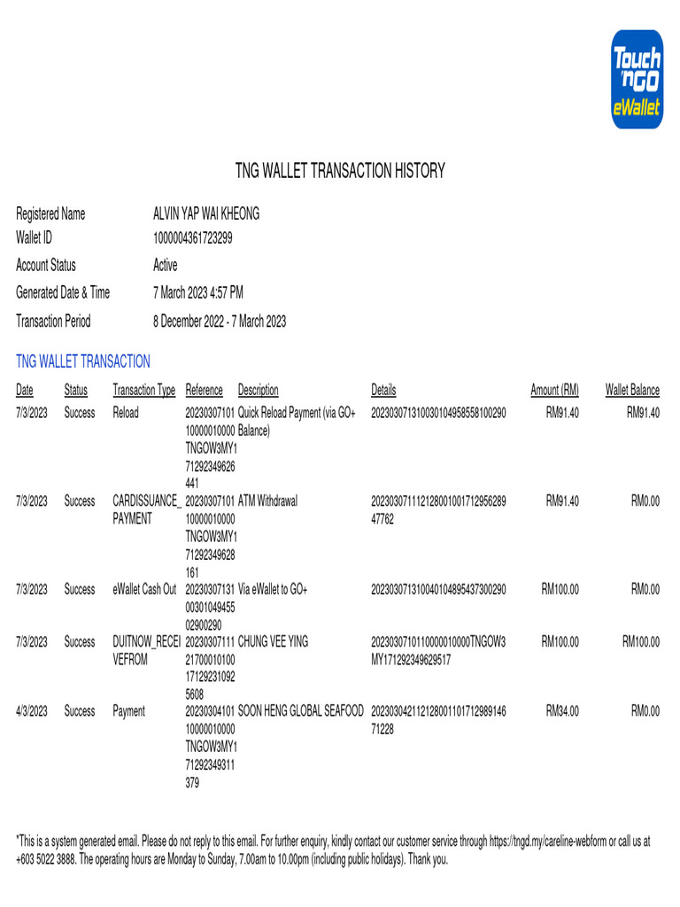 TNG Wallet Transactions 12/22-3/23 | PDF | Service Industries ...