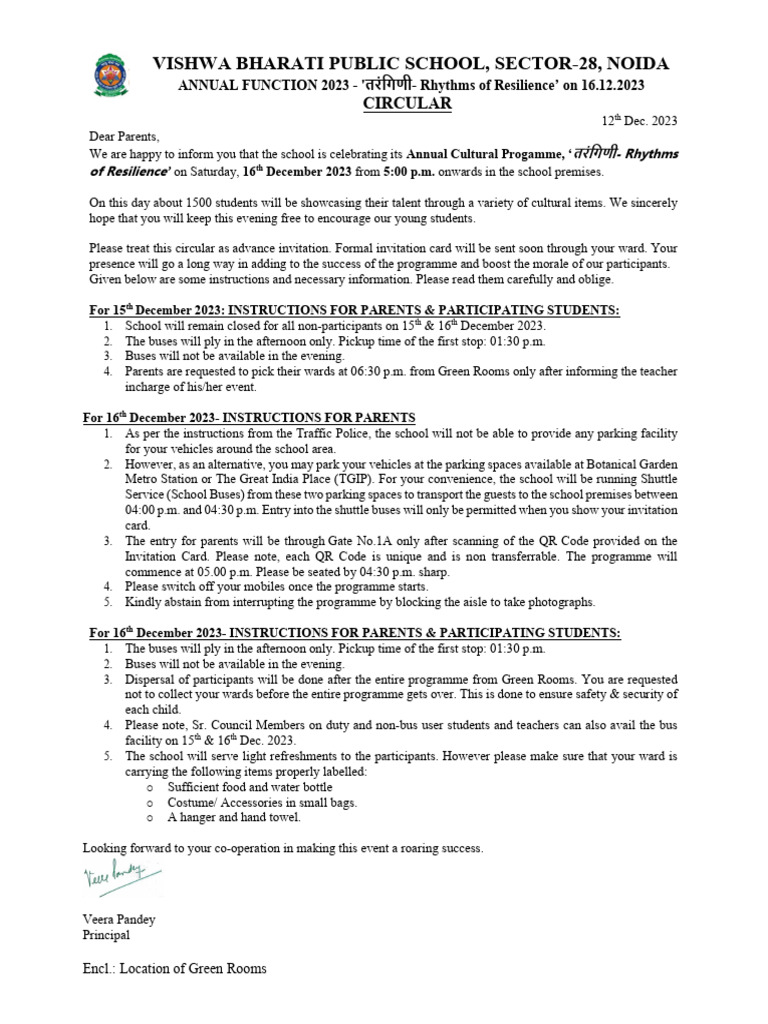 Circular For Parents - Annual Funtion | PDF | Public Transport | Transport