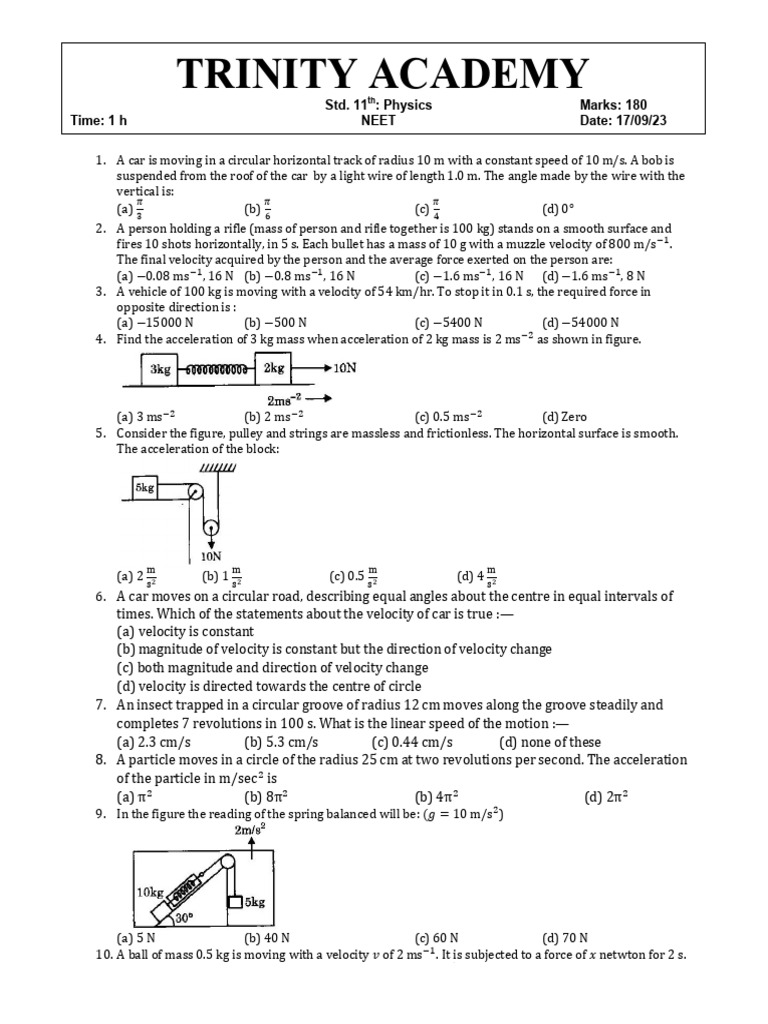 17-09-23 Neet Ans.-1 | PDF | Acceleration | Force