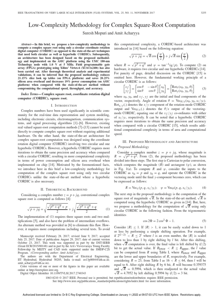 Low Complexity Methodology For Complex Square Root Computation Pdf Applied Mathematics