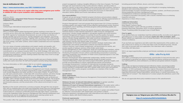 01 Project Manager - Integrated Water Resource Management and Climate ...