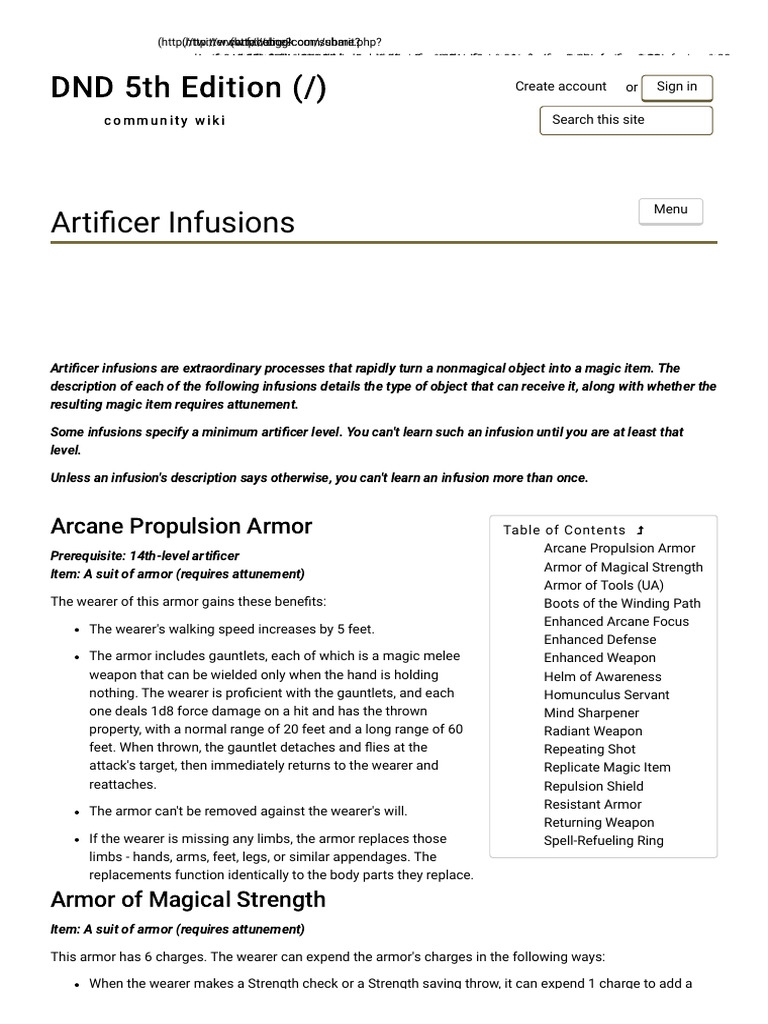 Artificer Infusions in D&D 5E | PDF | D20 System | Fantasy Role Playing ...