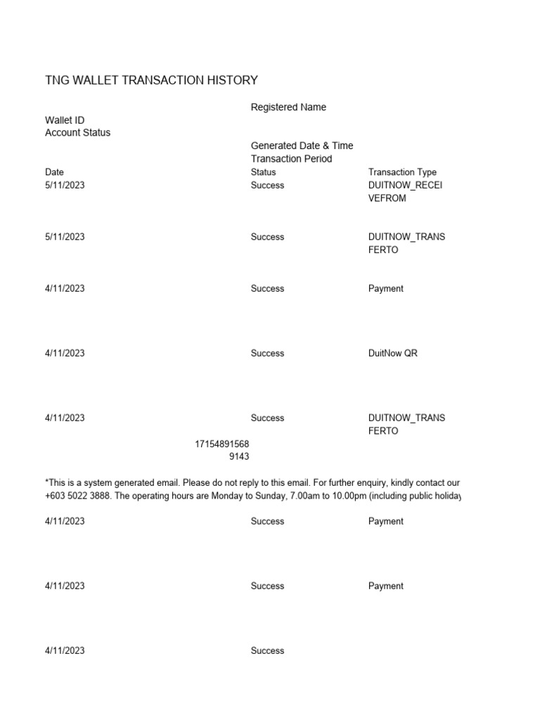 Tng Ewallet Transactions | PDF | Applications Of Cryptography | Banking ...