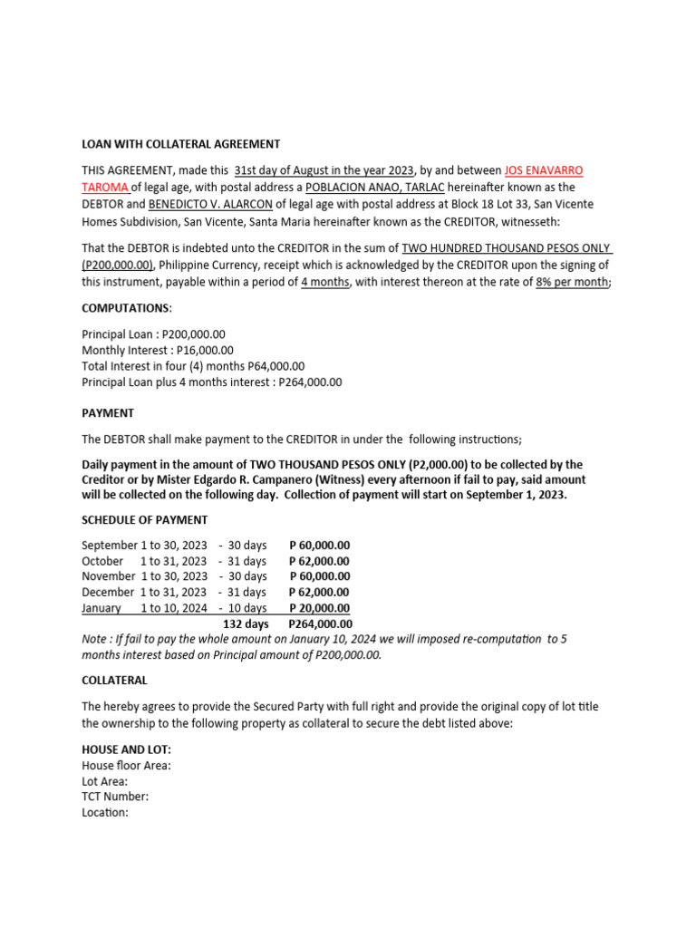 Collateral Agreement Final - San Vicente Homes (Autorecovered ...