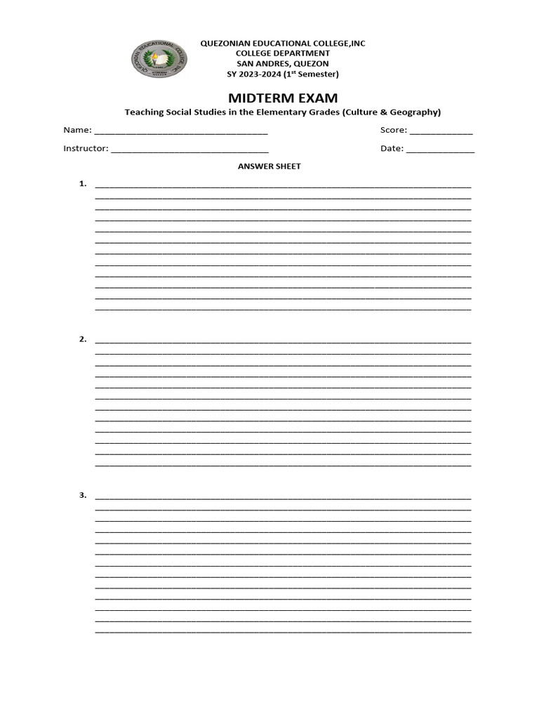 Answer-Sheet_-Midterm-Exam | PDF | Educational Stages | Schools