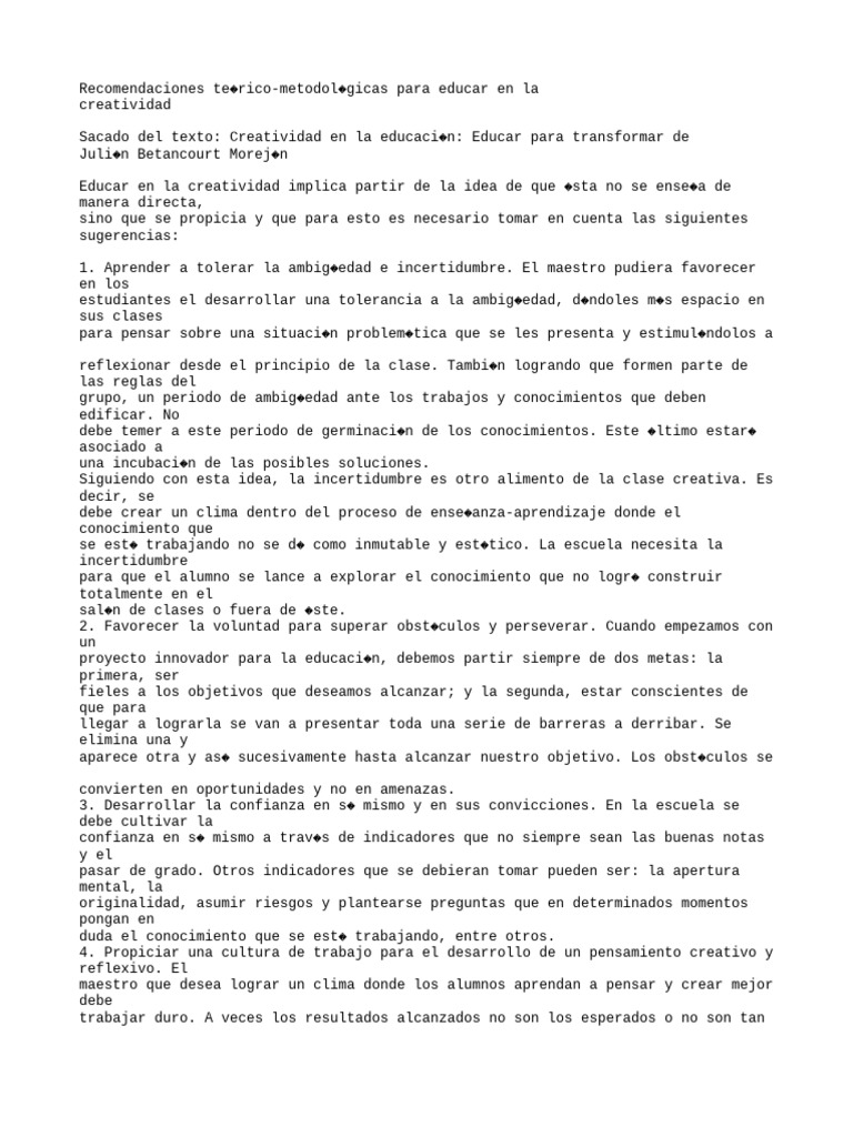 Recomendaciones Te Rico-Metodol Gicas para Educar en La Creatividad | PDF | Aprendizaje ...