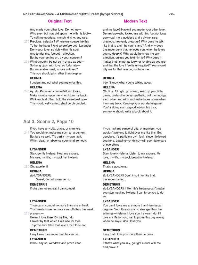 Act 3, Scene 2, Page 10: Original Text Modern Text | PDF | A Midsummer Night's Dream