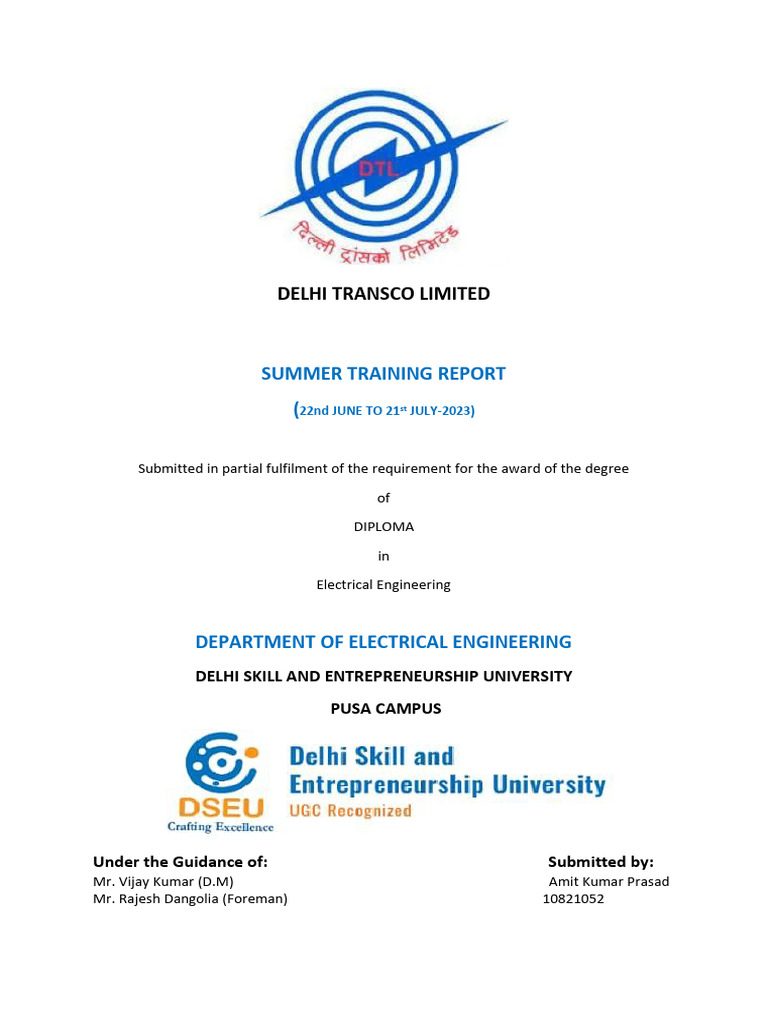 DTL Summer Training Report 2023 | PDF | Electrical Substation | Transformer