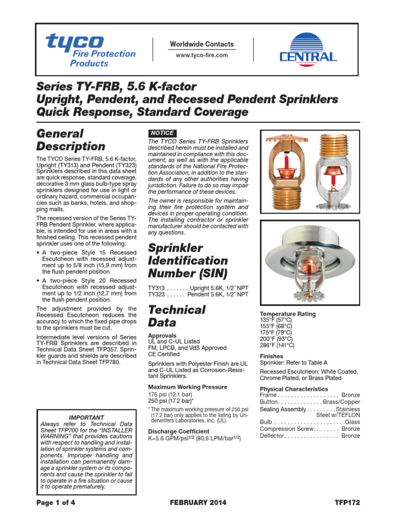 Rociador Tyco | PDF | Fire Sprinkler System | Building Engineering