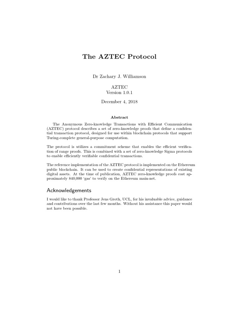 AZTEC Protocol Whitepaper | PDF | Applied Mathematics | Cryptography