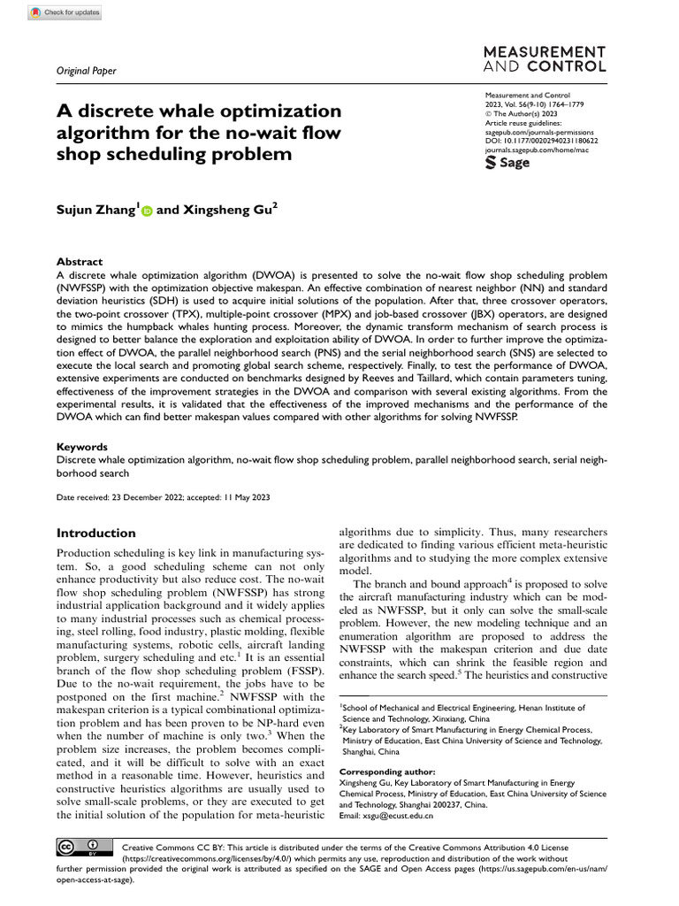 Zhang Gu 2023 A Discrete Whale Optimization Algorithm For The No Wait Flow Shop Scheduling ...