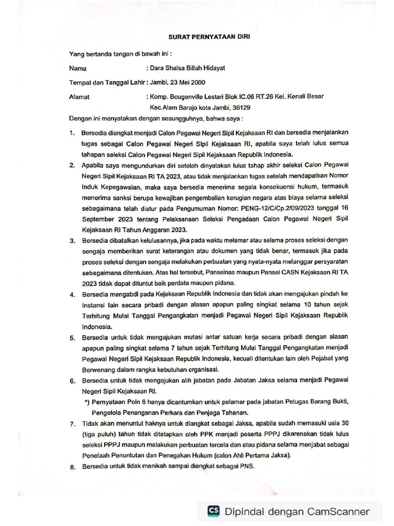 Surat Pernyataan Diri PDF | PDF