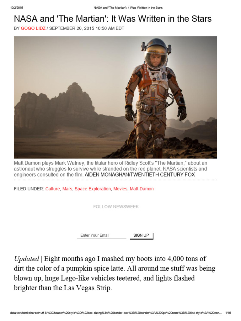 NASA and 'The Martian' It Was Written in the Stars | PDF | The Martian ...