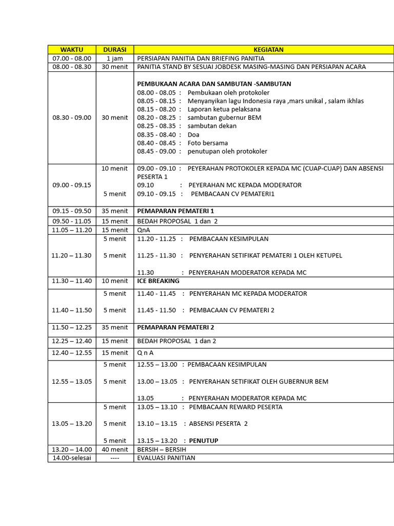 RUNDOWN WORKSHOP NASIONAL DAN BEDAH PROPOSAl 2024 | PDF