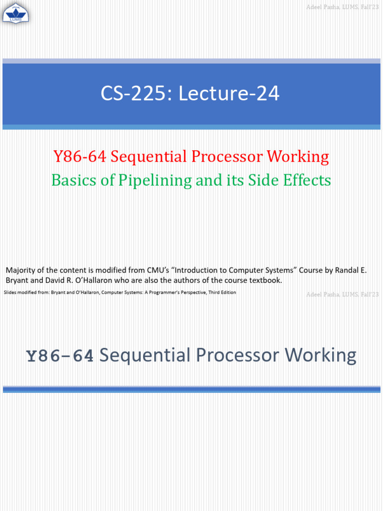 CS225 Lect24 Basics of Pipelining | PDF | Central Processing Unit | Digital Electronics