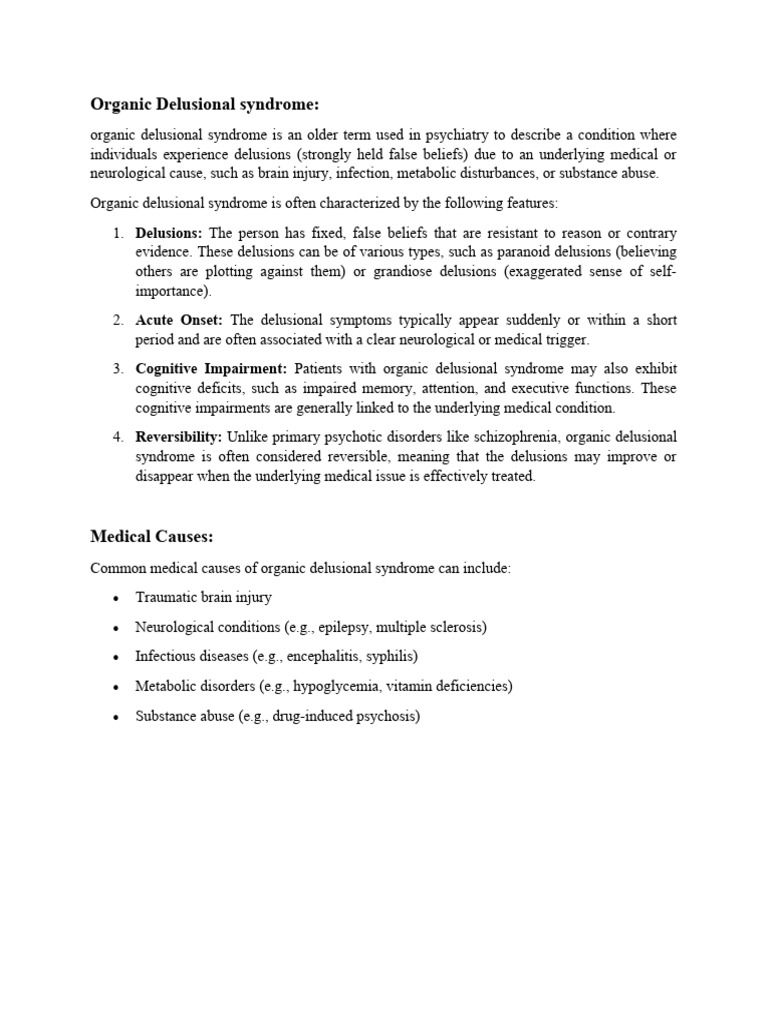 Organic Delusional Syndrome | PDF | Delusion | Mental Disorder