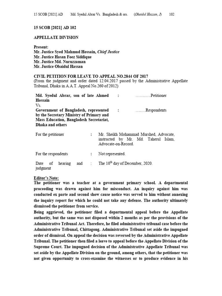 AD. Md. Syedul Abrar vs. Govt. of Bangladesh & Ors | PDF | Tribunal | Appellate Court