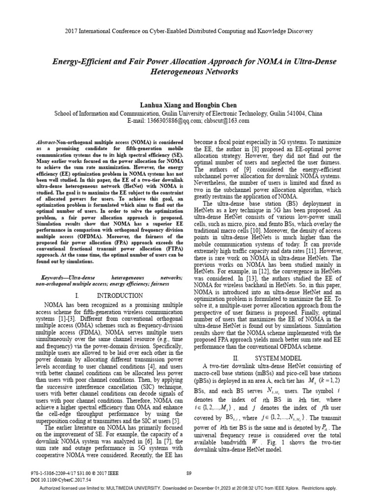 Energy-Efficient and Fair Power Allocation Approach For NOMA in Ultra-Dense Heterogeneous ...