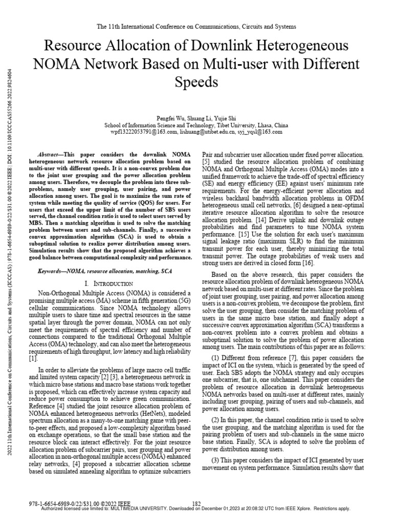 5 3 Resource Allocation Of Downlink Heterogeneous Noma Network Based On Multi