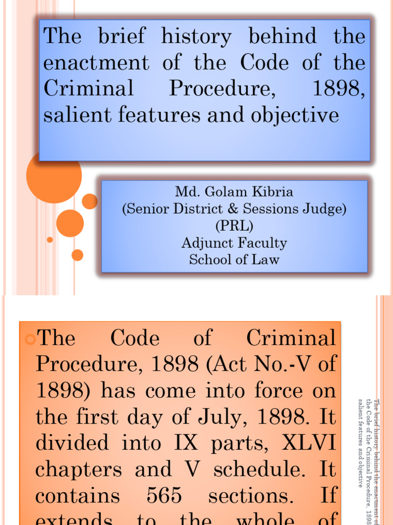 LAW308 Class 02 - The brief history behind the enactment of the Code of the Criminal Procedure ...